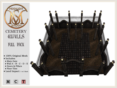 Second Life Marketplace - [MoonSha] Cemetery Walls - FULL PACK (Boxed)